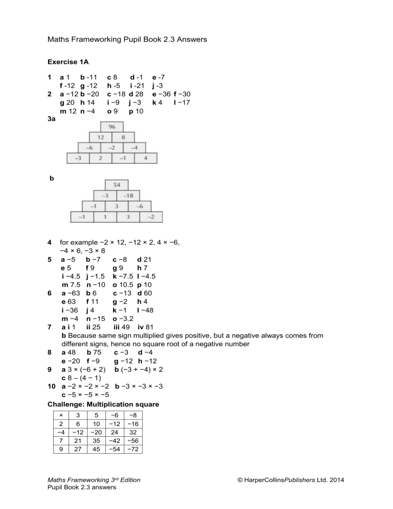 Maths Frameworking 2 3 Answers