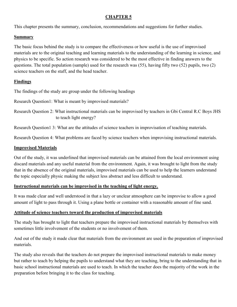 Improvised Materials In Science Education Research Improvised Materials In Science Education Research
