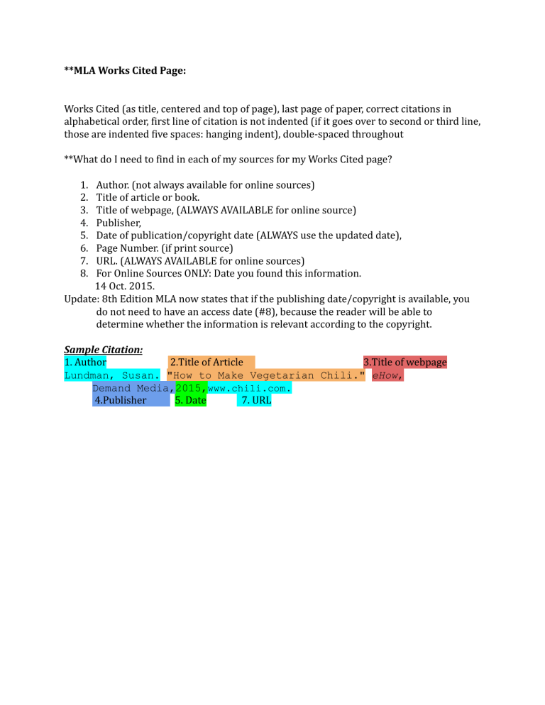 MLA Works Cited Page Guide