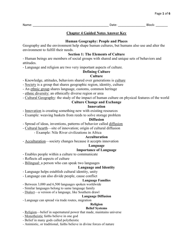World Geography Chapter 4 Guided Notes Answer Key World Geography Chapter 4 Guided Notes Answer Key