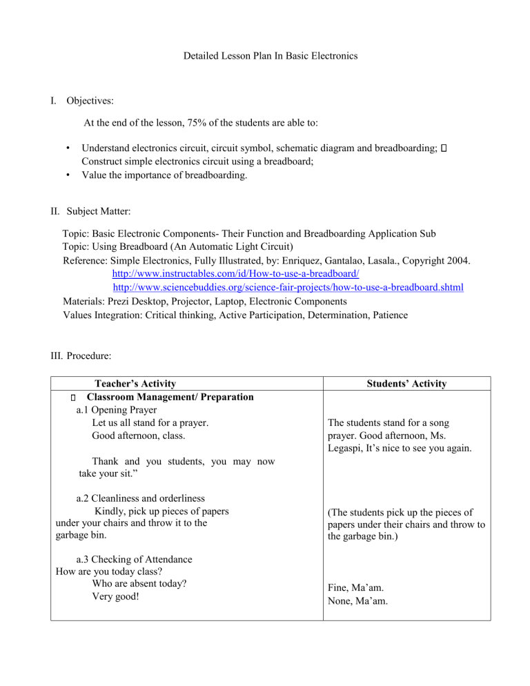 Basic Electronics Lesson Plan Components Breadboarding Basic Electronics Lesson Plan Components Breadboarding