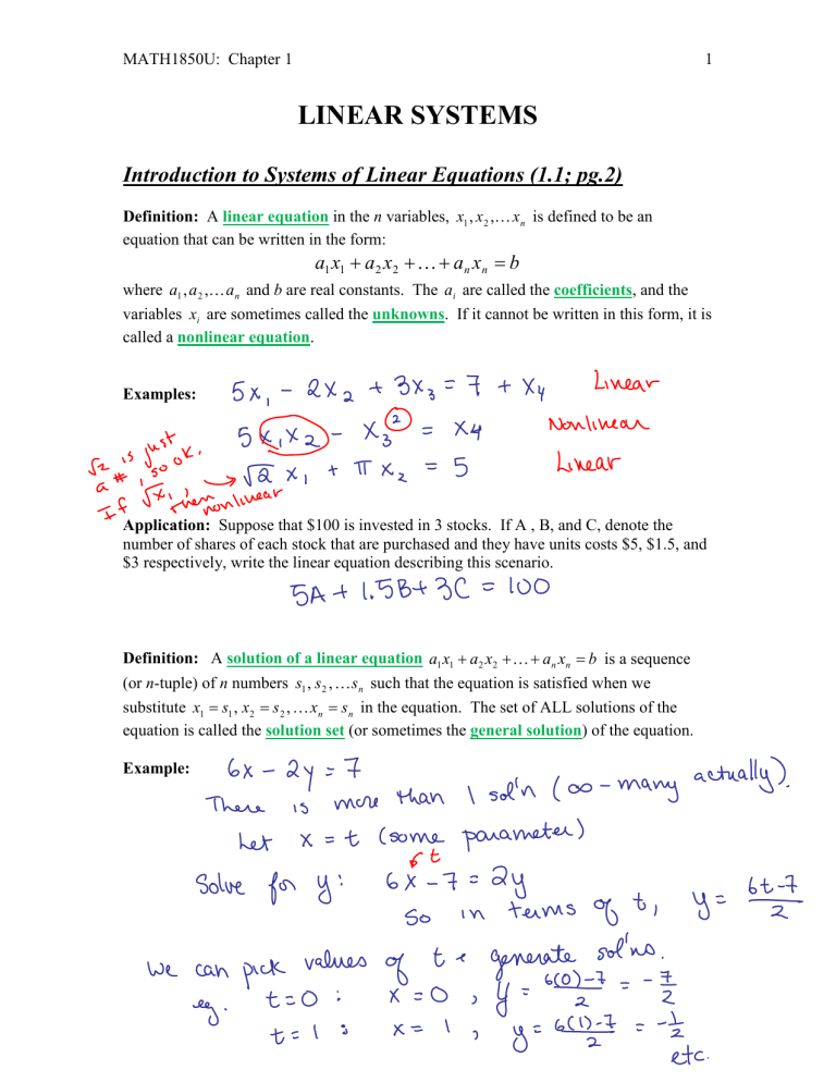 Linear Algebra Lecture Notes MATH 1025 First Year University
