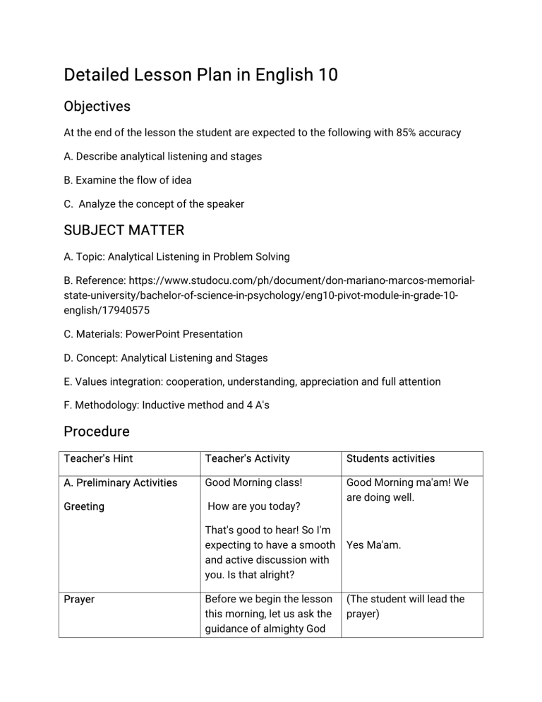 Listening Lesson Plan
