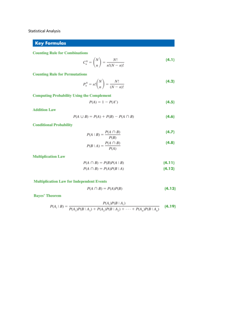 Statistical Analysis Formulas Statistical Analysis Formulas