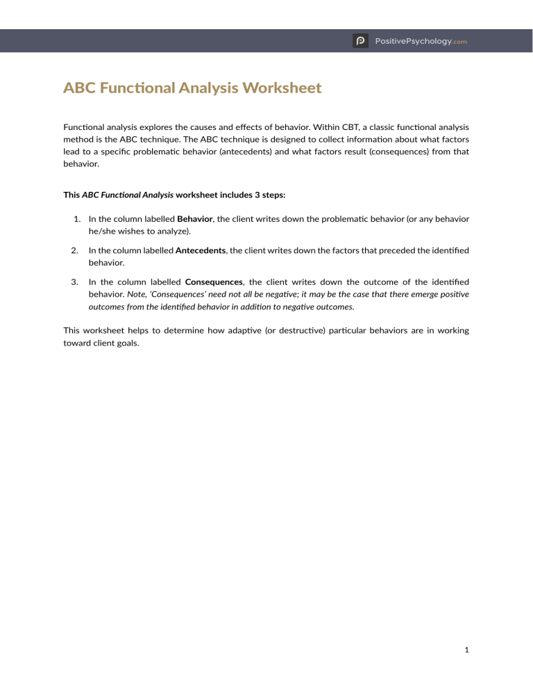 ABC Functional Analysis Worksheet