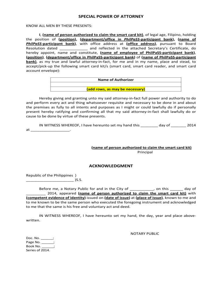 Special Power Of Attorney