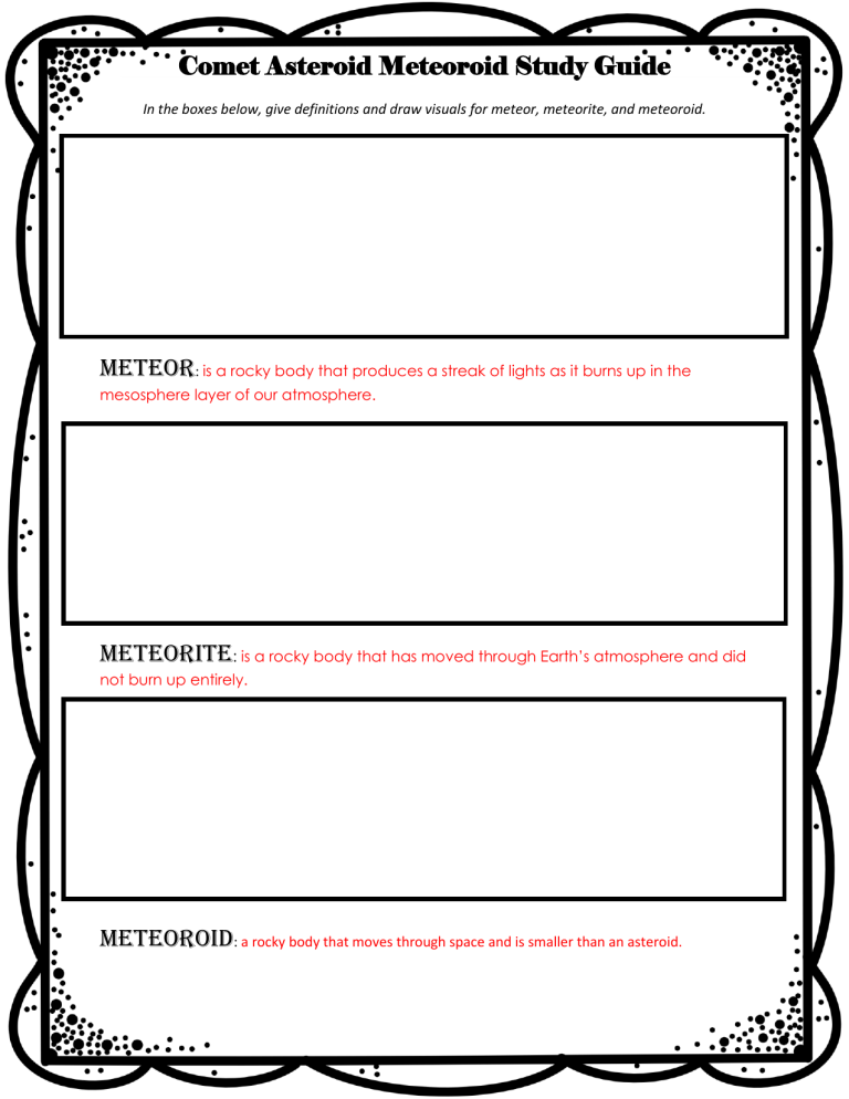 Comet Asteroid Meteoroid Study Guide Answer Key Comet Asteroid Meteoroid Study Guide Answer Key