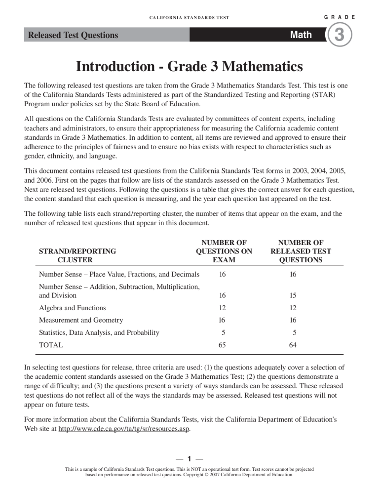 3rd grade math released questions
