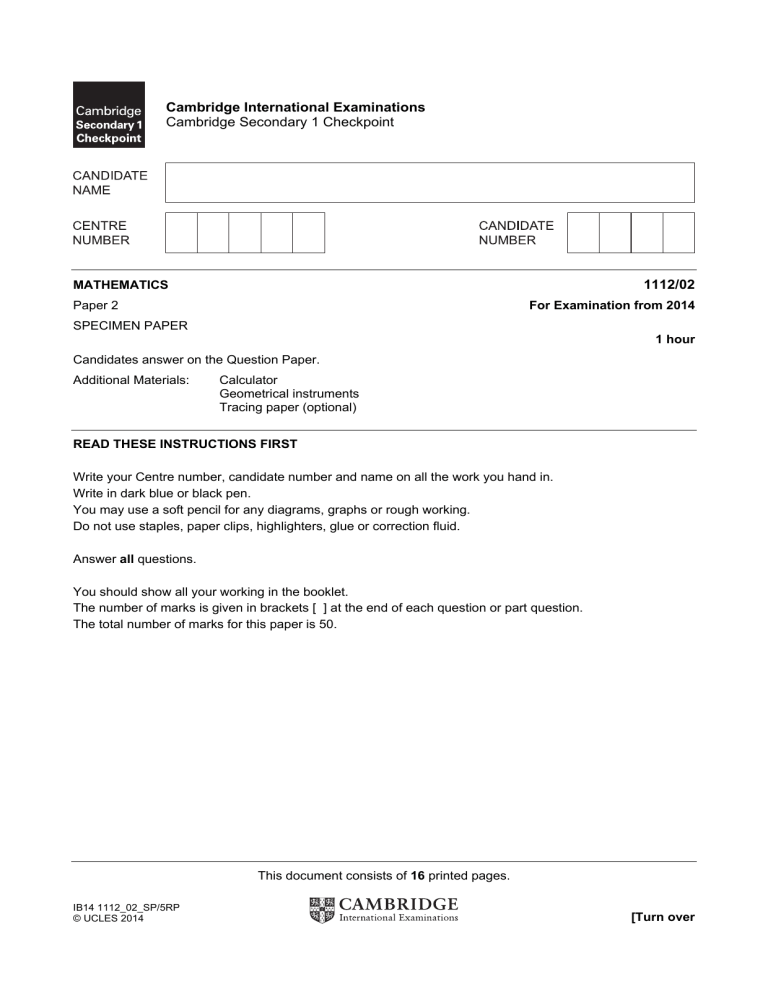 82736 maths specimen paper 2 2014 82736-maths-specimen-paper-2-2014