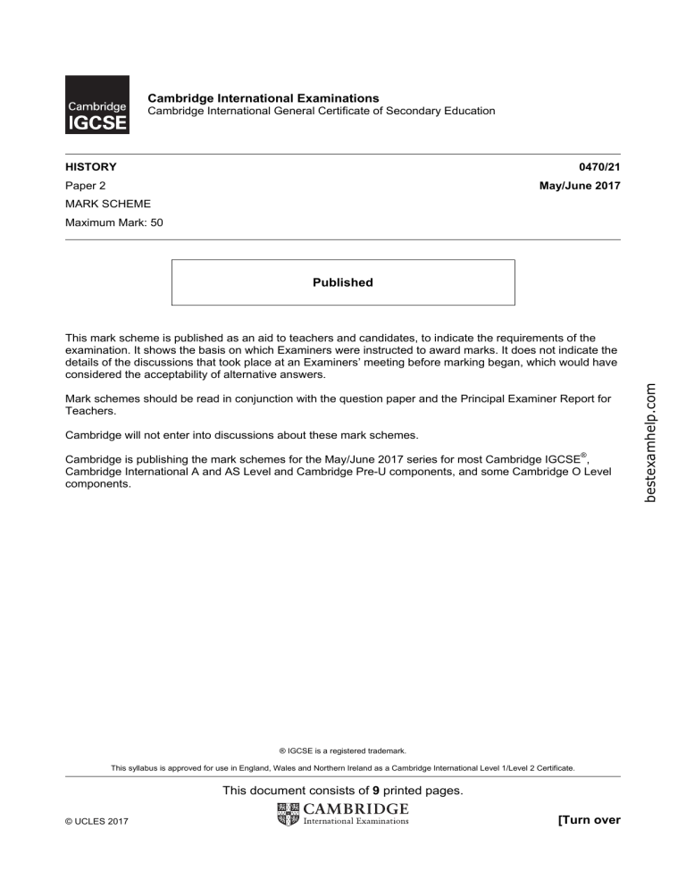 0470 Paper 21 2017 Peace Treaties MS