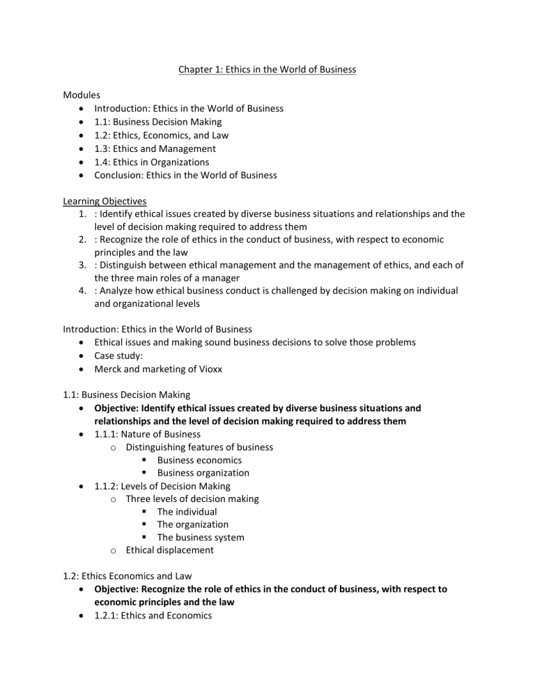 Business Ethics Course Material: Decision Making & Management