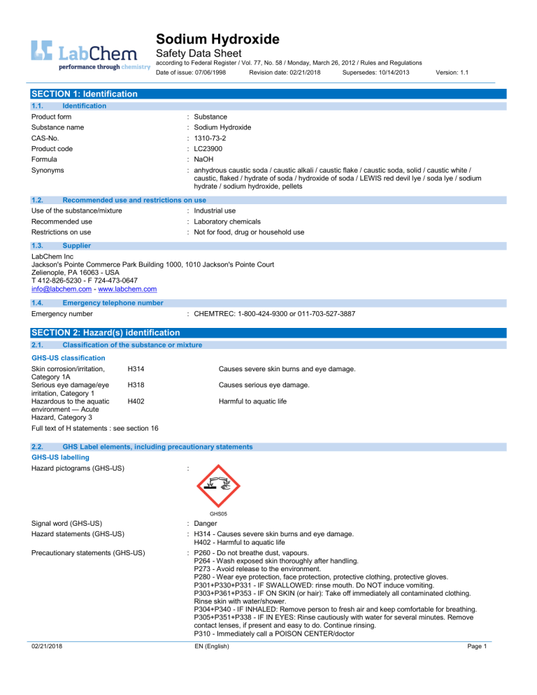 Sodium Hydroxide Sodium Hydroxide