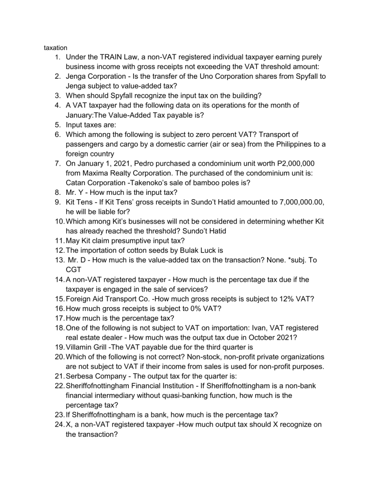 Taxation Questions VAT Percentage Tax And More Taxation Questions VAT Percentage Tax And More
