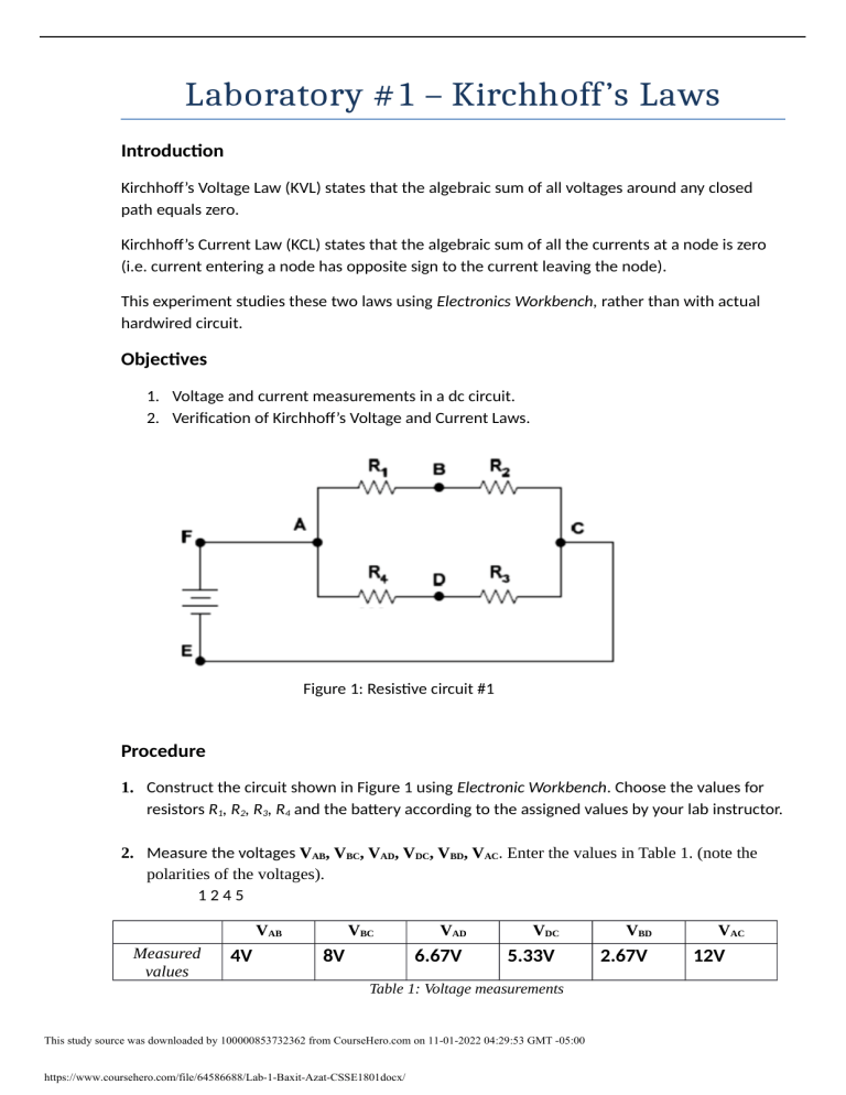Kirchhoff's Laws Lab Report