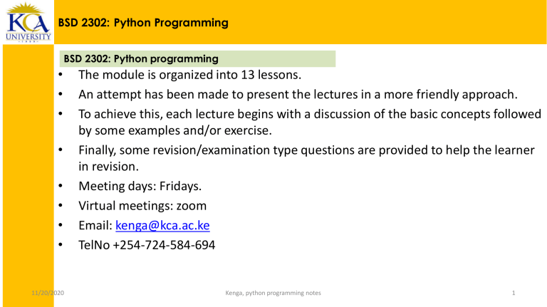 Python Programming Course Notes - BSD 2302