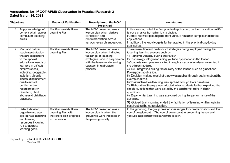 Annotation Template For COT Proficient Teacher