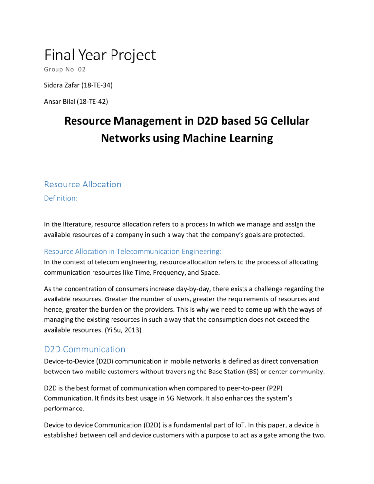 5G Resource Management with Machine Learning in D2D Networks