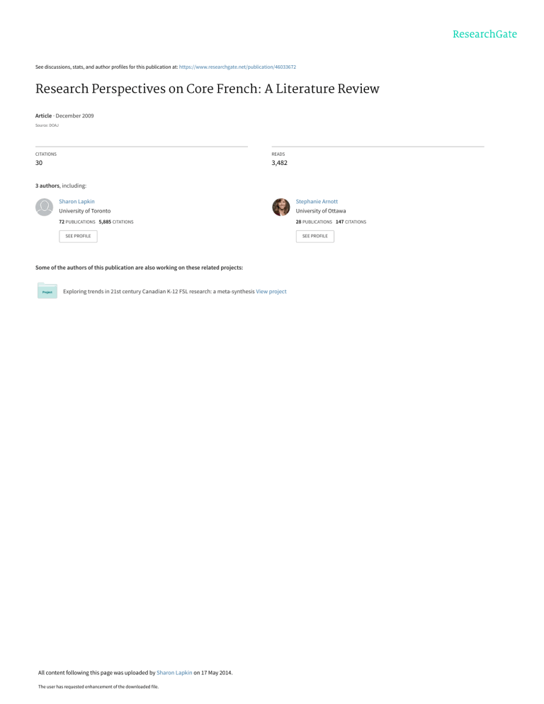 Research Perspectives On Core French A Literature Research Perspectives On Core French A Literature