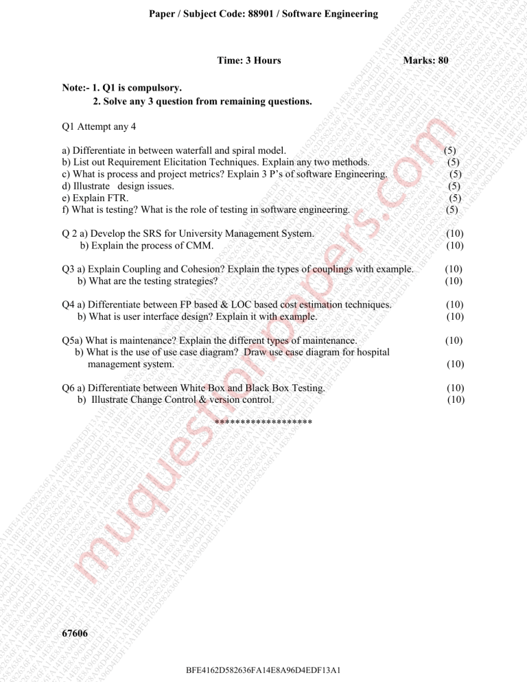 Software Engineering Exam Paper