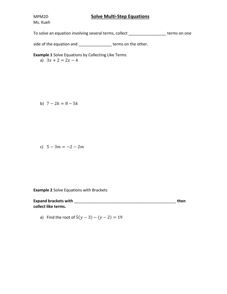 Lesson 2 solve multi step equations