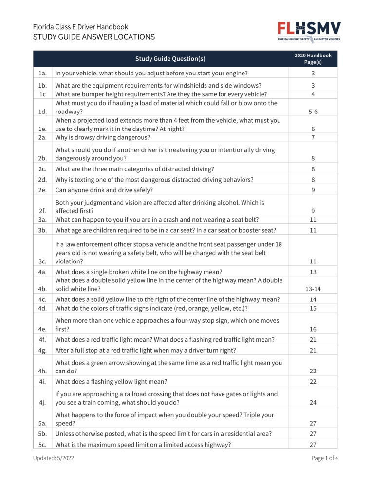 Dl handbook study guide answer locations