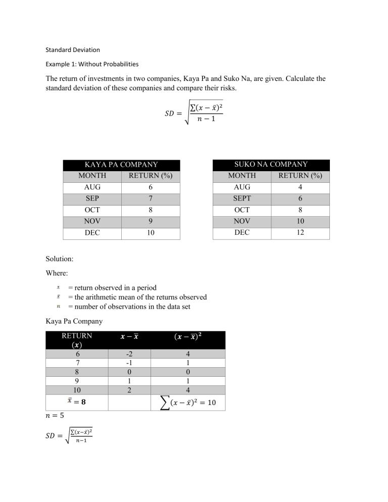 Standard Deviation Calculation Examples