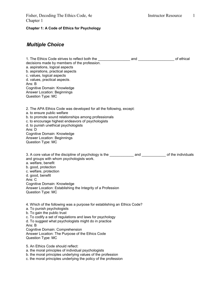APA Ethics Code: Chapter 1 Instructor Resource