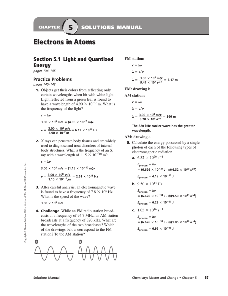 Electrons in Atoms Solutions Manual
