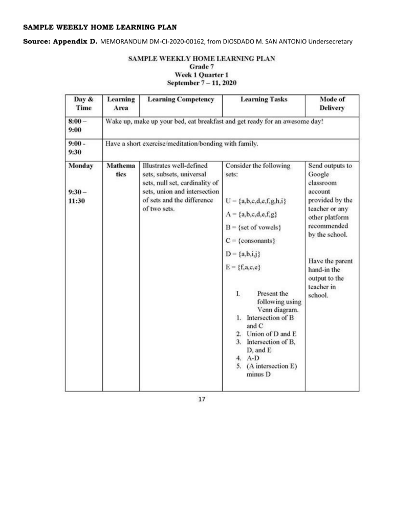 Grade 7 Math Weekly Home Learning Plan