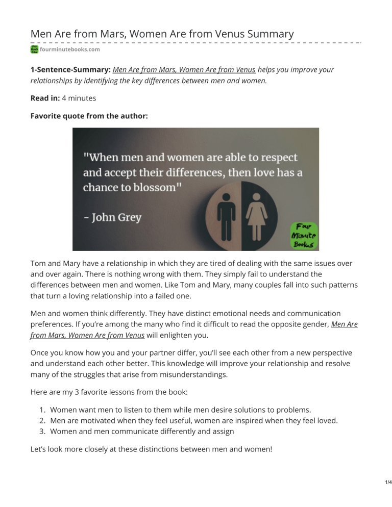 Men Are from Mars, Women Are from Venus Summary