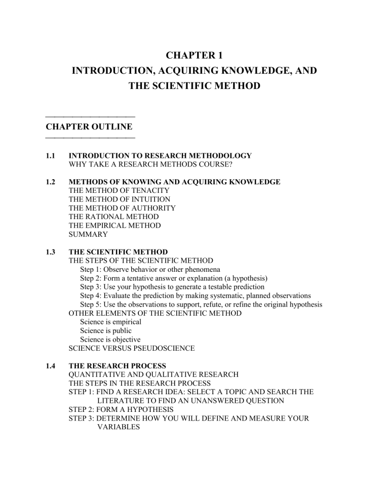 Research Methods: Knowledge & Scientific Method