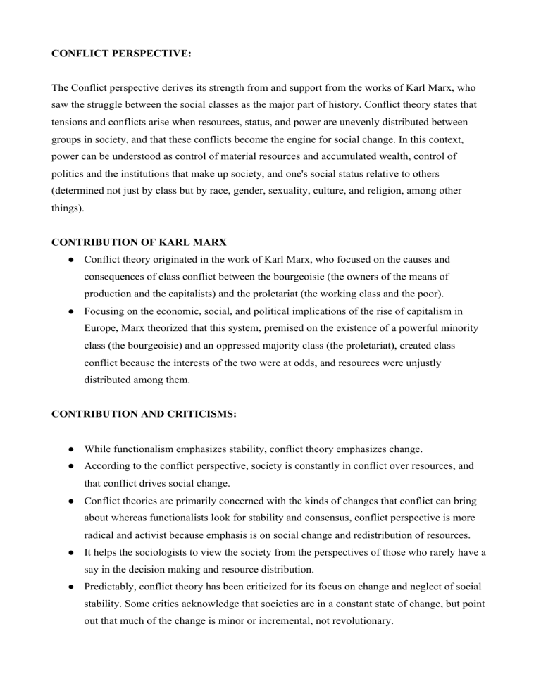 Conflict Theory in Sociology: Karl Marx Perspective