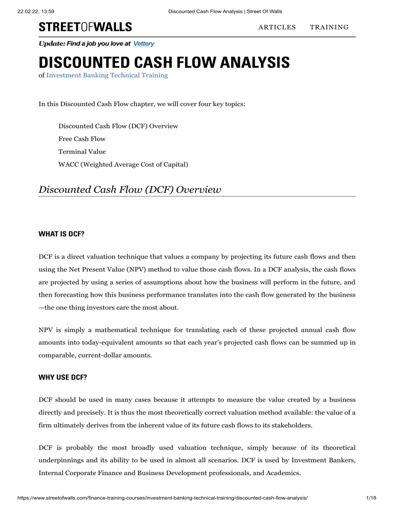 Discounted Cash Flow Analysis Street Of Walls Discounted Cash Flow Analysis Street Of Walls