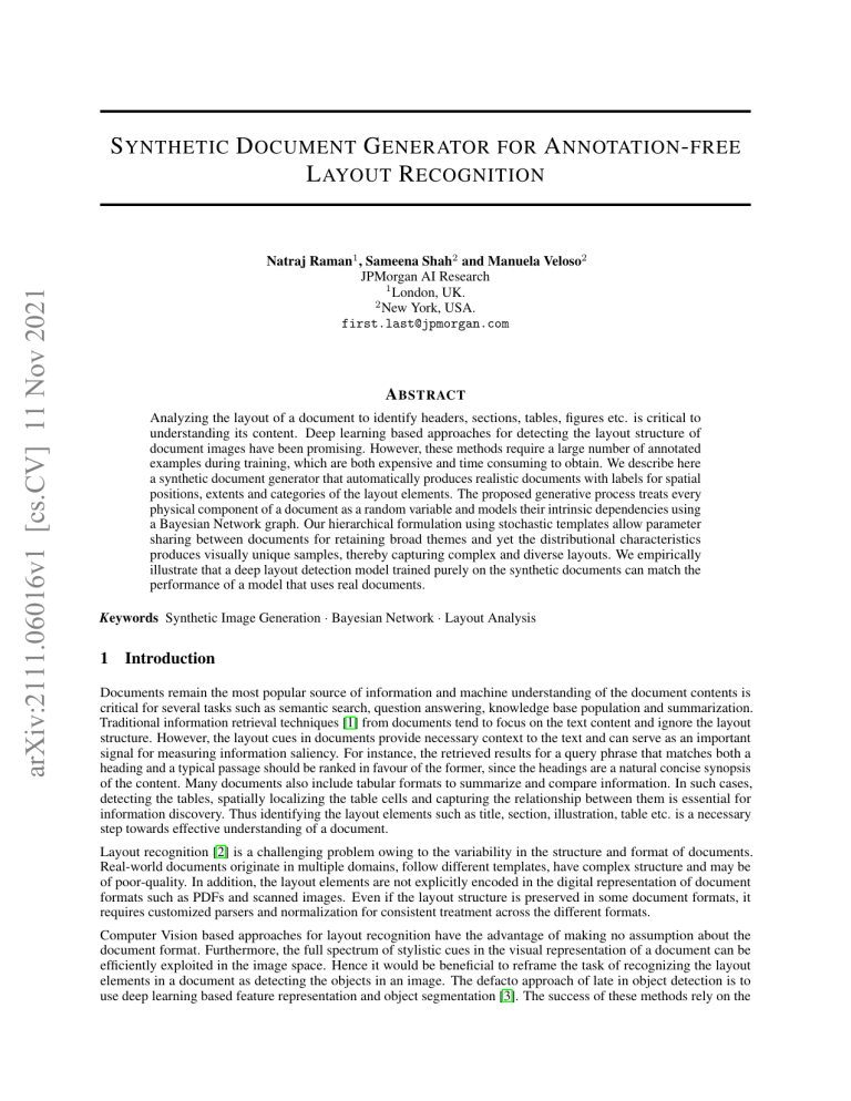 Synthetic Document Generator for Layout Recognition