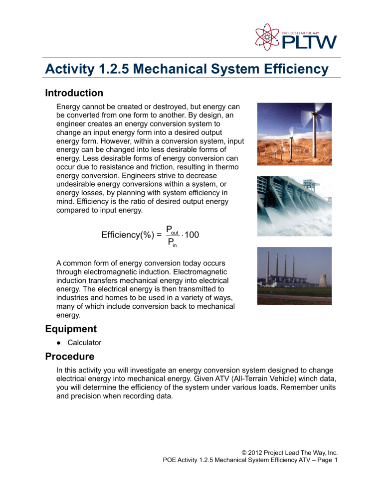 Mechanical System Efficiency Activity