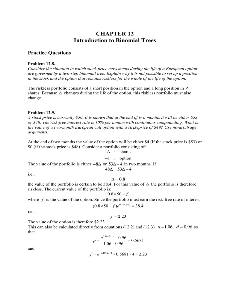 Binomial Trees: Option Pricing Practice Questions