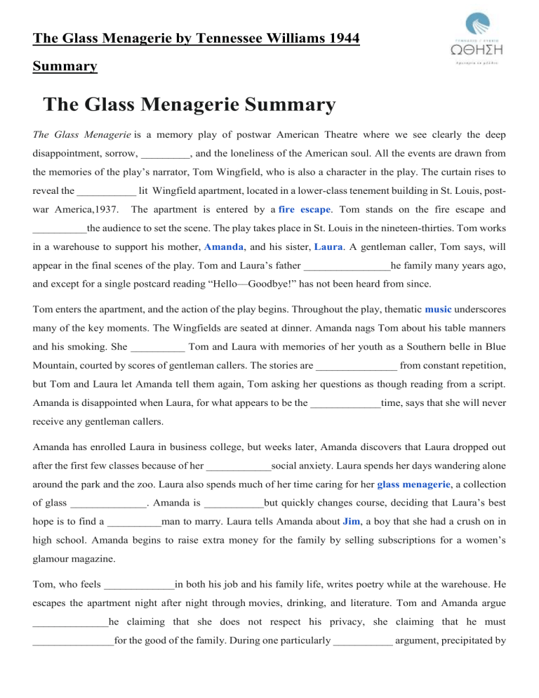 The Glass Menagerie by Tennessee Williams 1944