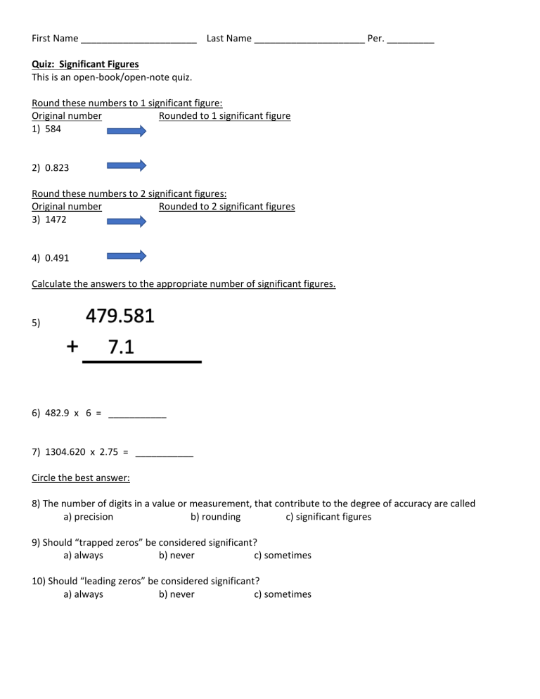 Quiz Significant Figures