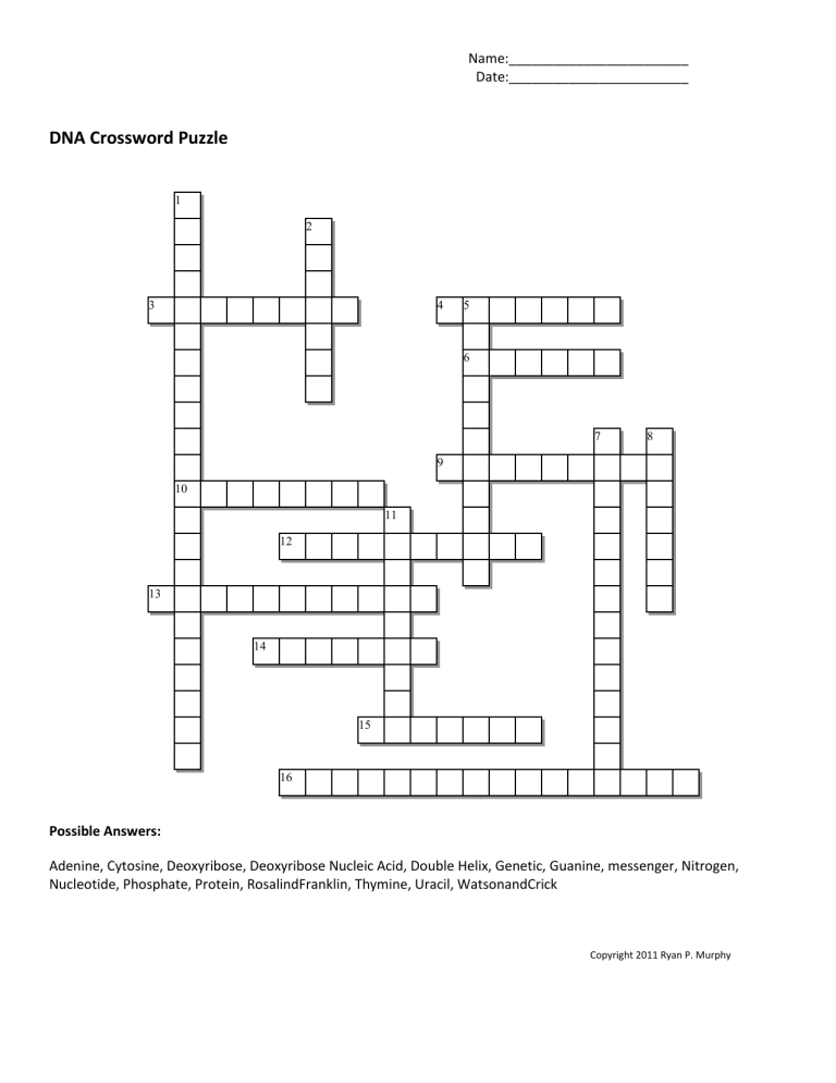 Biomolecules Crossword Puzzle Answer Key Prntbl
