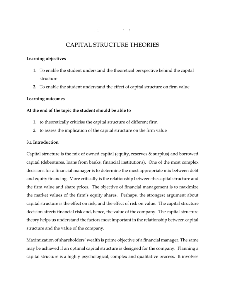Capital Structure Theories: MM & CAPM
