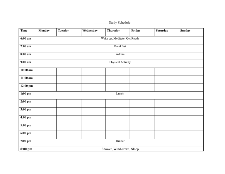 Study Schedule Template docx