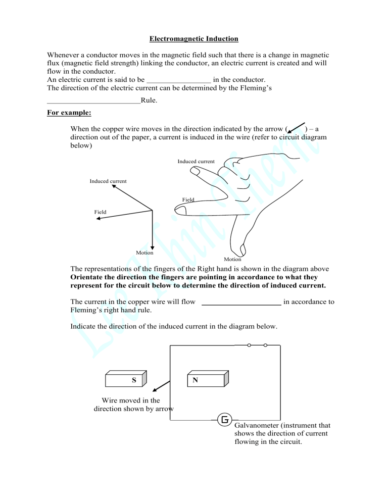 Electromagnetic Induction Worksheet: Fleming's & Lenz's Law