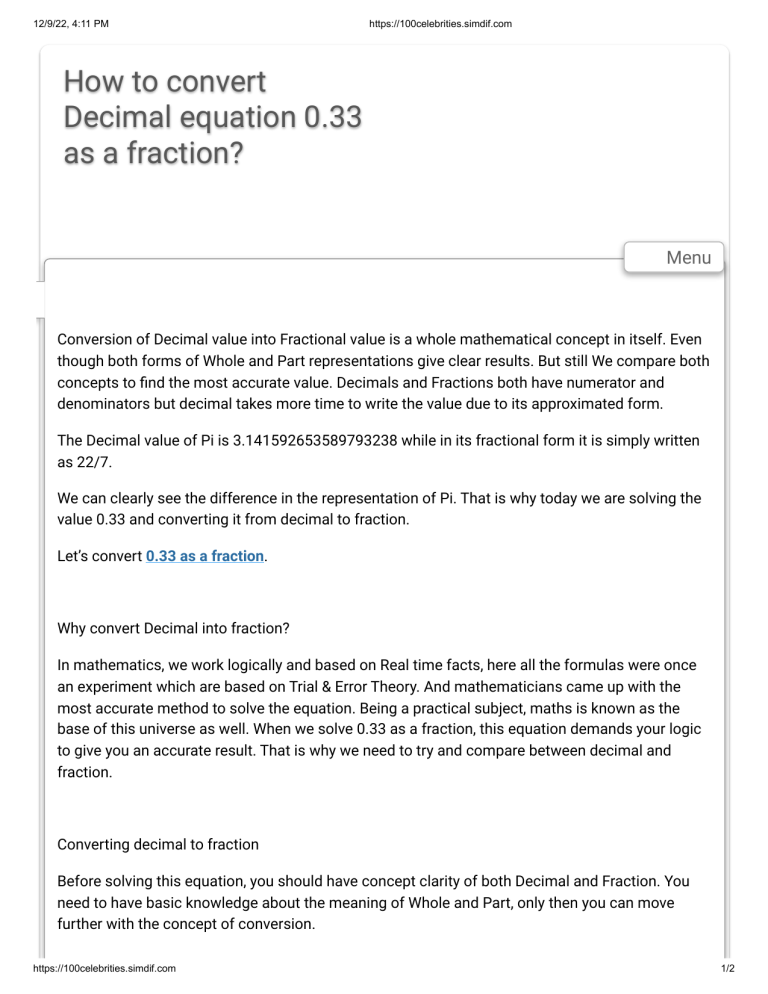 0 33 As A Fraction 0 33 As A Fraction
