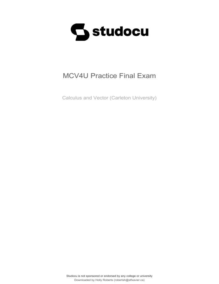 MCV4U Calculus & Vectors Practice Final Exam
