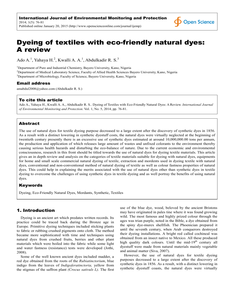 Natural Dyes for Textiles: A Review