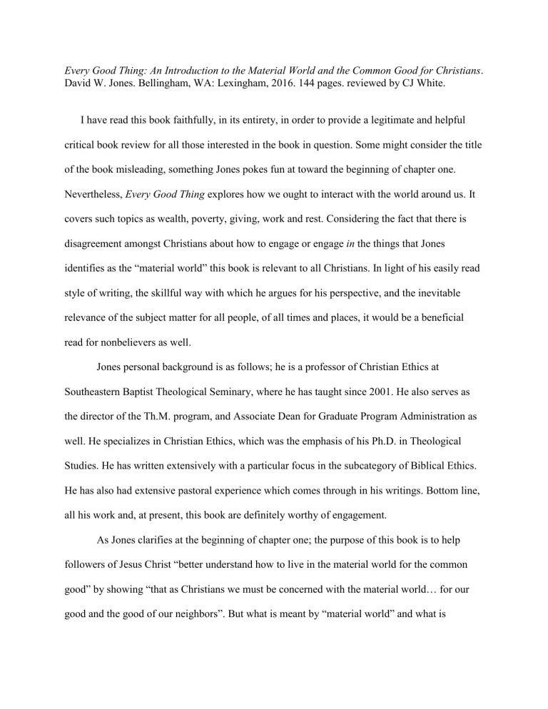 Every Good Thing Book Review: Christianity & Material World