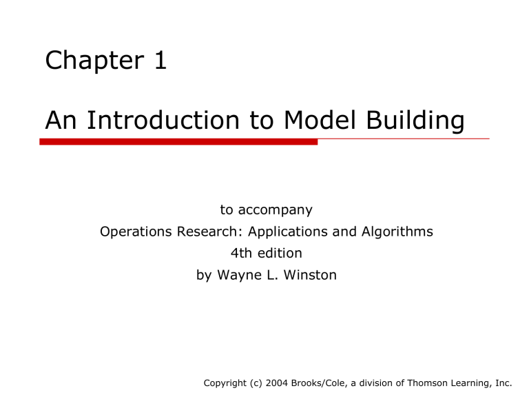 Intro to Model Building in Operations Research