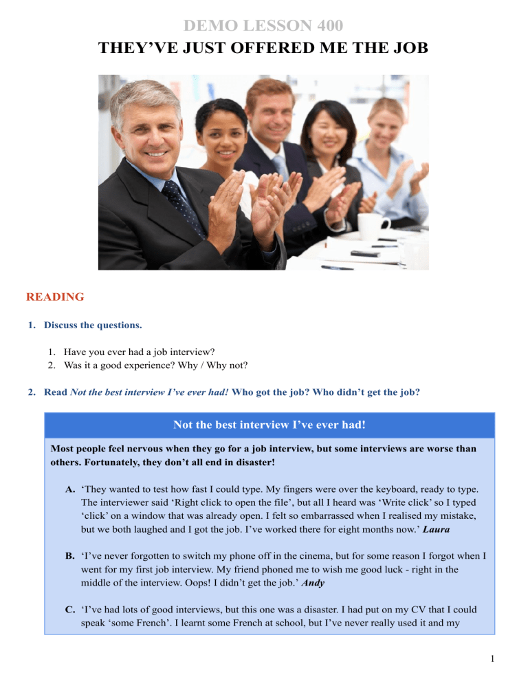 Job Interview Lesson: Vocabulary & Grammar Practice