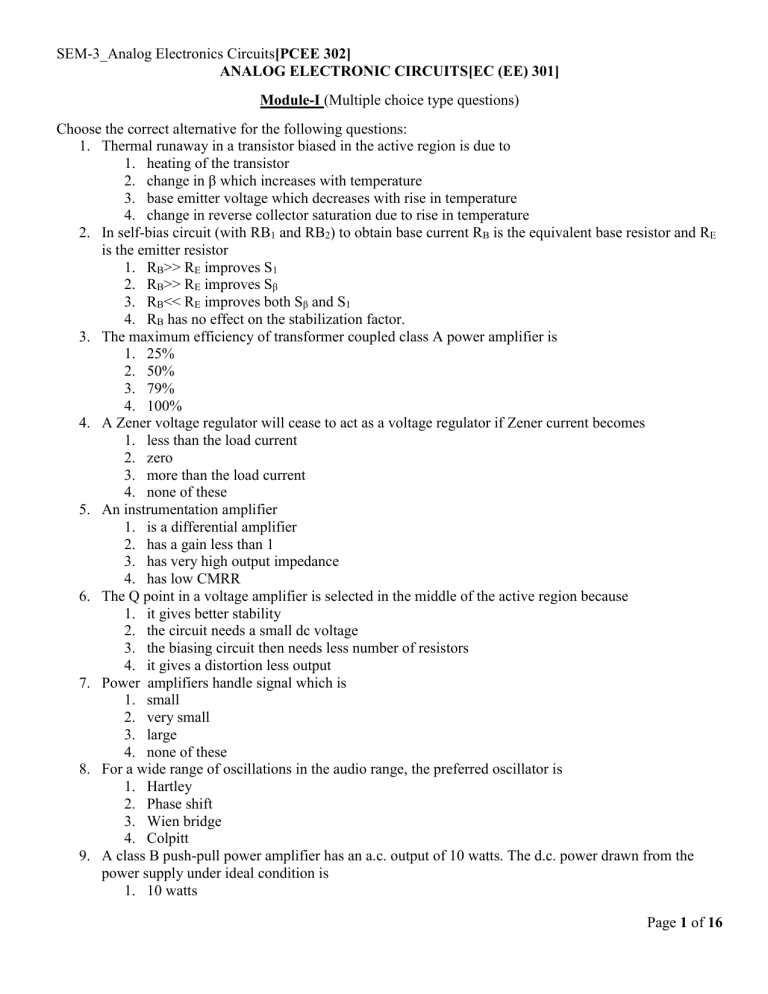 Analog Electronics Circuits Exam Questions