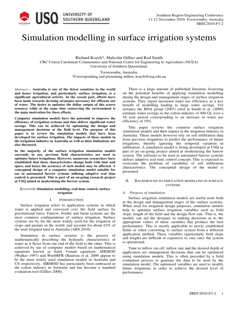 Surface Irrigation Simulation Modeling In Australia